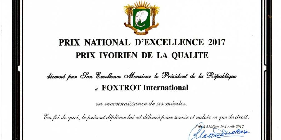 FOXTROT International (FOXTROT) is granted the 2017 National Excellence ...